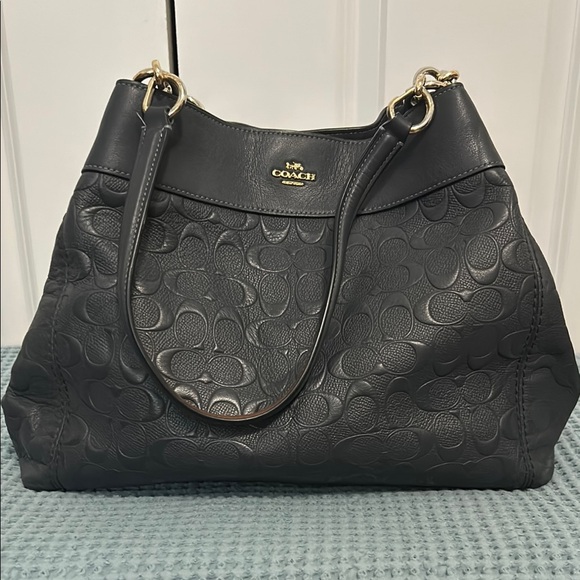 Coach | Bags | Coach Navy Textured Leather Shoulder Bag | Poshmark